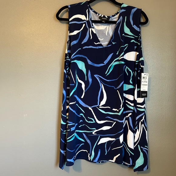 Alfani | Tops | Nwt Alfani Sz Xl Navy Blue Swirl Vneck Stretchy Poly ...